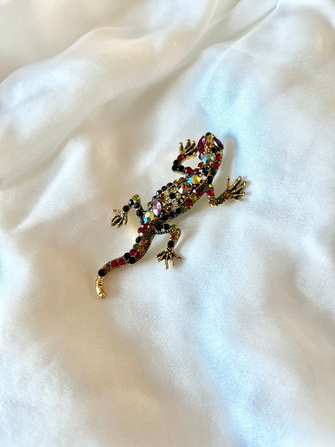 Colorful Salamander Brooch Rhinestone Animal Pin Women's - Etsy