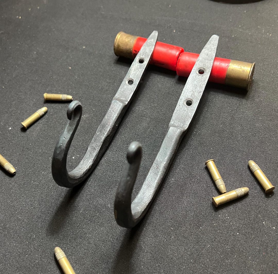 Hand-forged Gun Hooks set of 2 Firearm Storage Rustic Iron Wall Mount ...