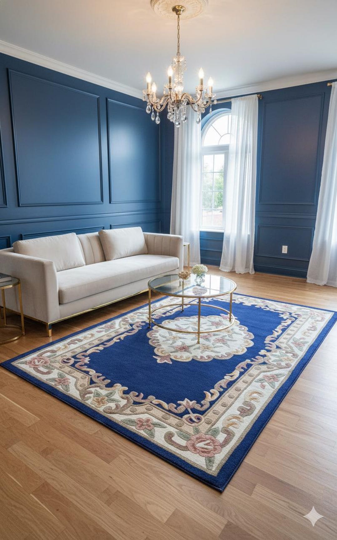 Royal Blue Persian Floral Area Rug - Classic Medallion Wool Carpet for ...