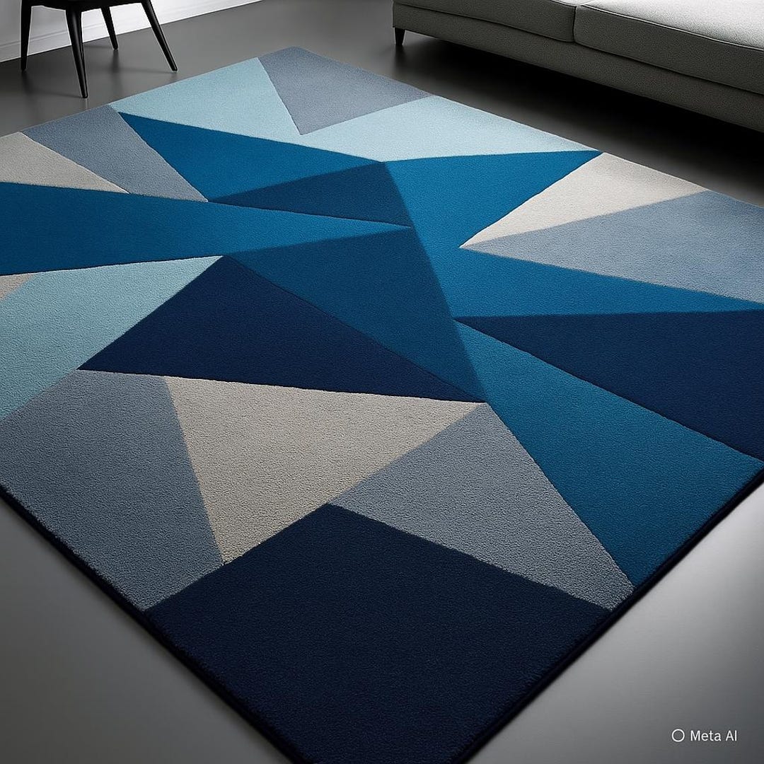 Modern Blue Geometric Area Rug | Hand Tufted Wool Minimalist Carpet for ...