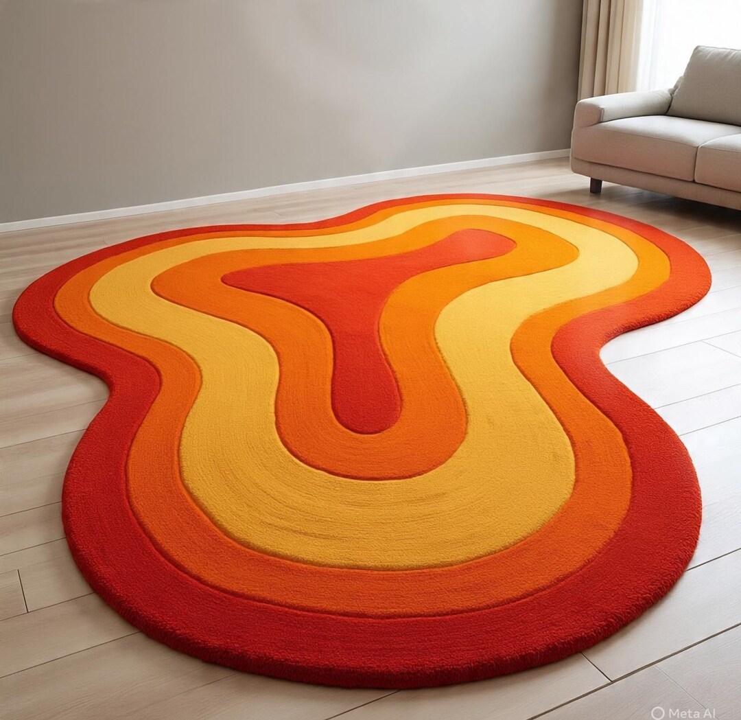 Hand Tufted 70s Retro Lava Lamp Rug | Groovy Orange Yellow Organic ...