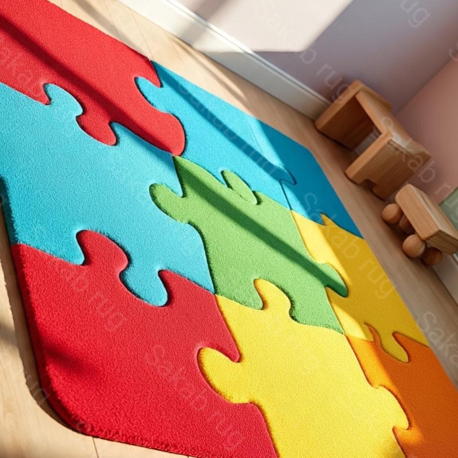 Giant Jigsaw Puzzle Rug | Colorful Kids Room Play Mat | Autism ...