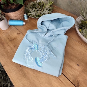 Embroidered Jellyfish Sky Blue Pullover, Jellyfish Water Color ...