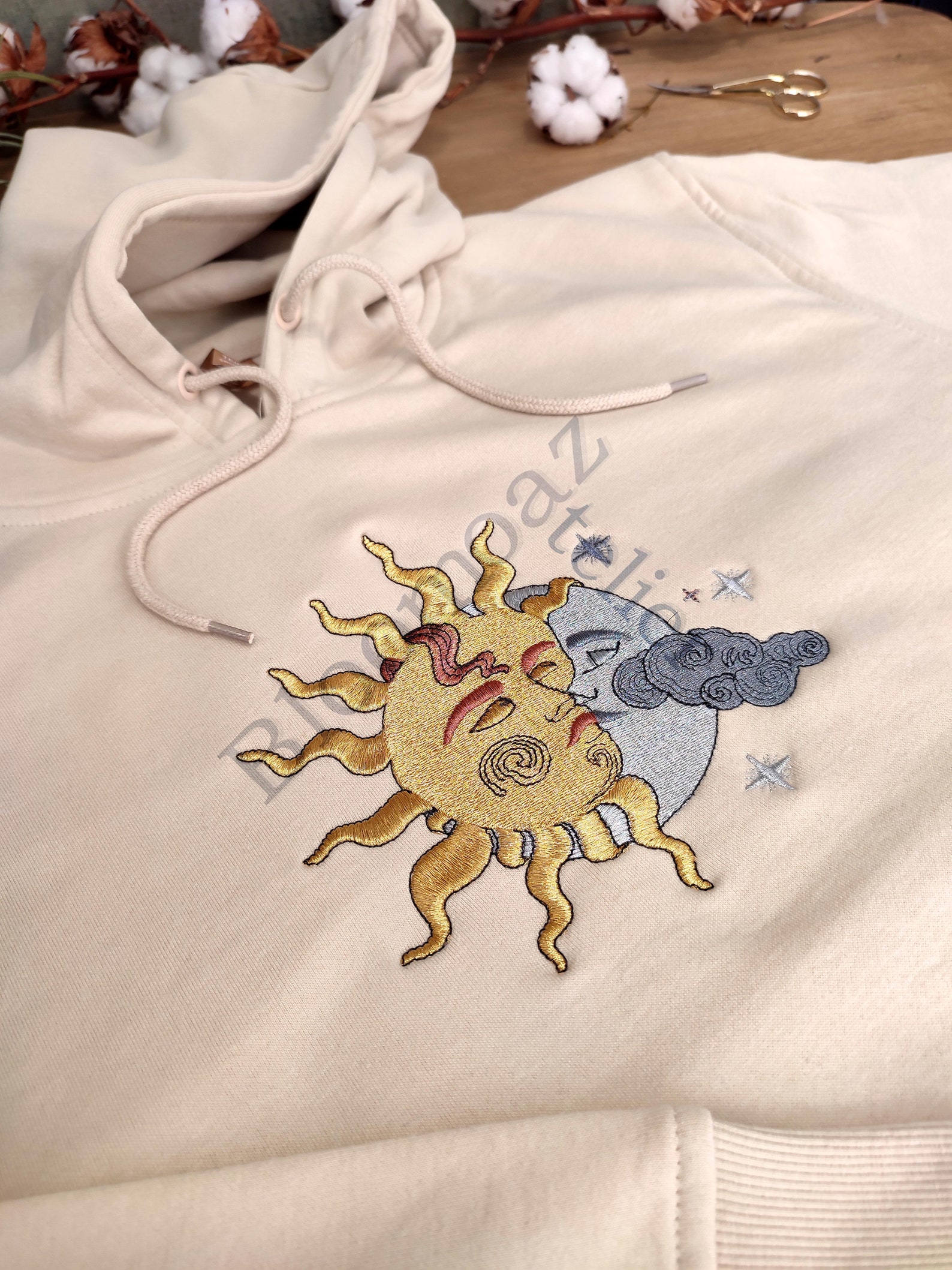 Embroidered Sun and Moon Hoodie Sweatshirt, Embroidered Pullover ...
