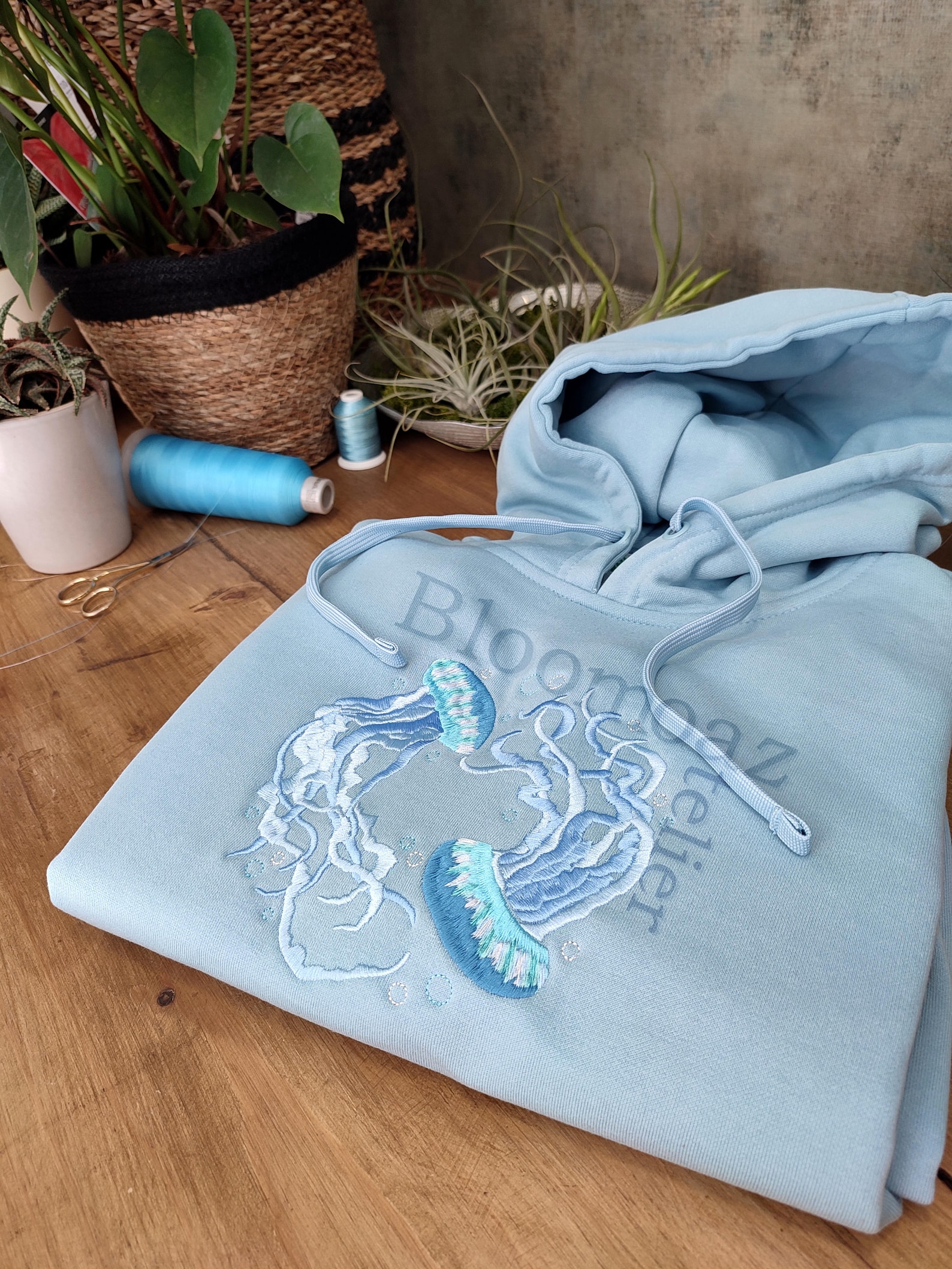 Embroidered Jellyfish Sky Blue Pullover, Jellyfish Water Color ...