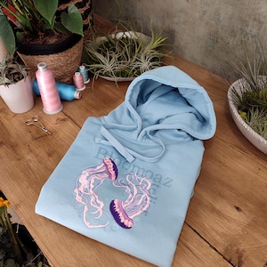 Embroidered Jellyfish Sky Blue Pullover, Jellyfish Water Color ...