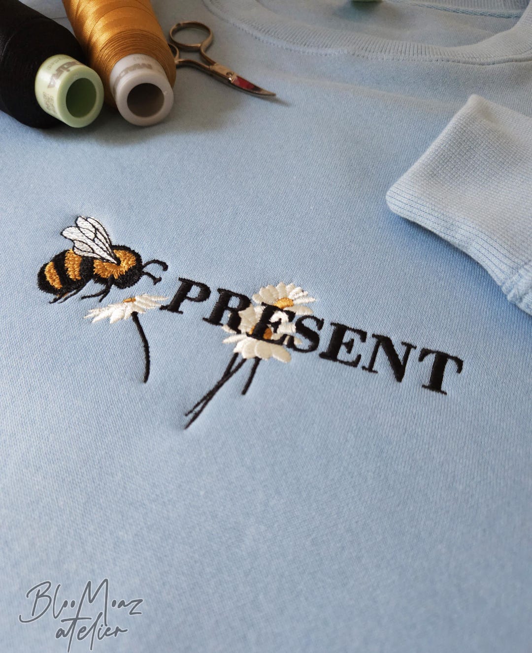Bee Present Sweatshirt, Embroidered Bee Hoodie, Mindfulness Gift ...