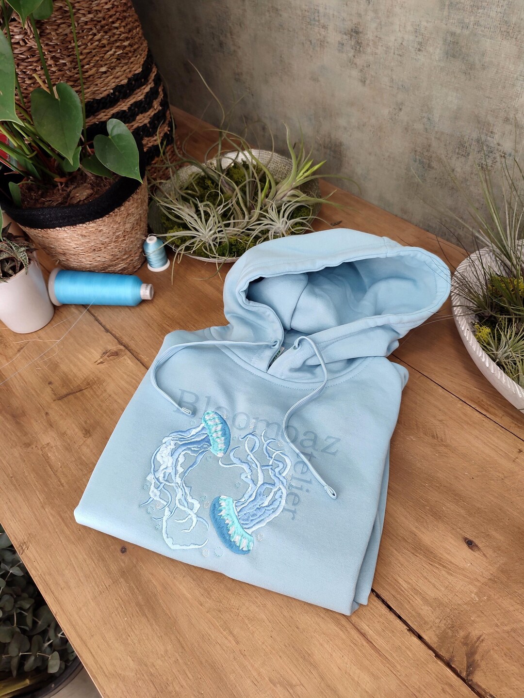 Embroidered Jellyfish Sky Blue Pullover, Jellyfish Water Color ...