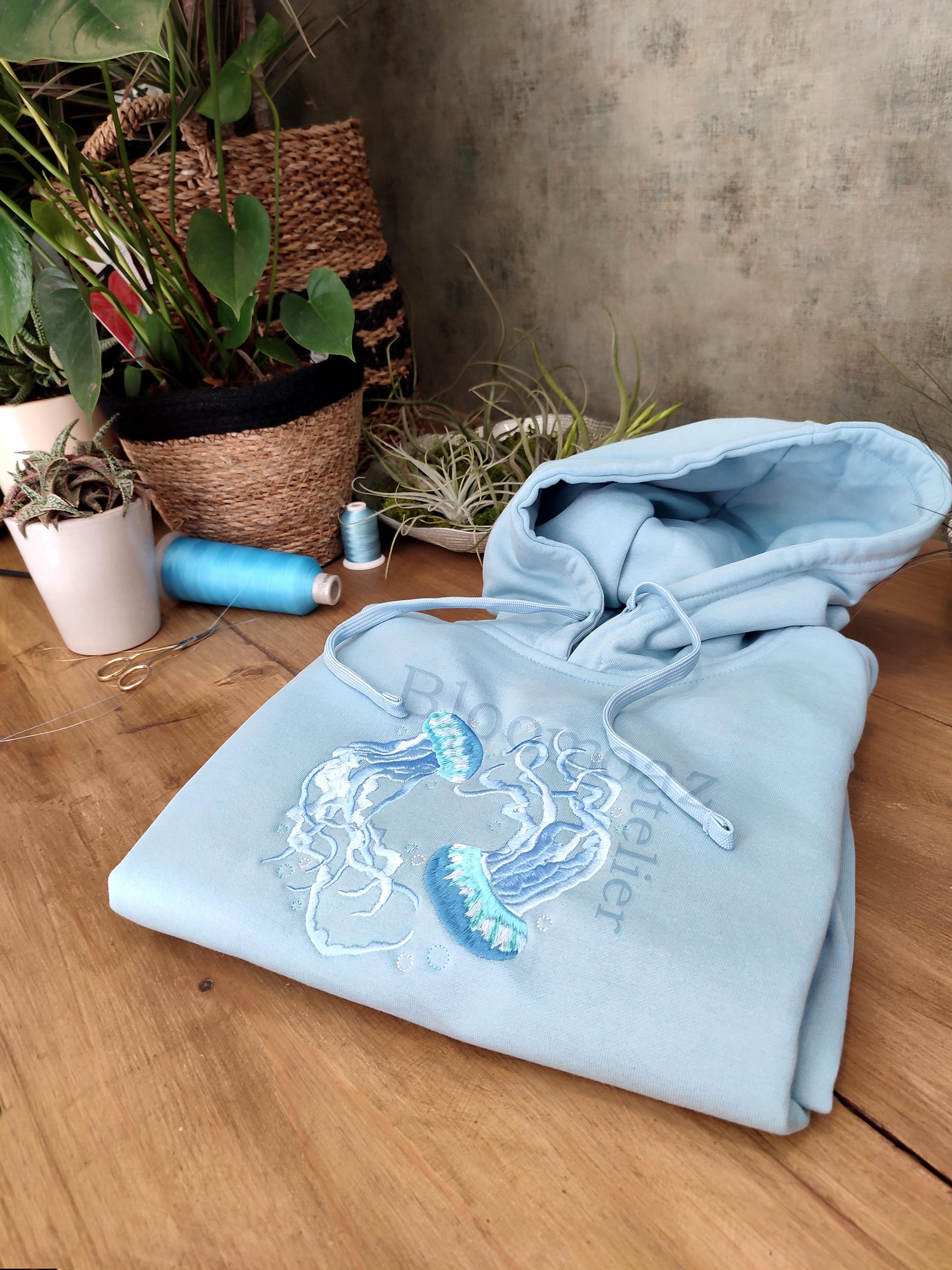 Embroidered Jellyfish Sky Blue Pullover, Jellyfish Water Color ...