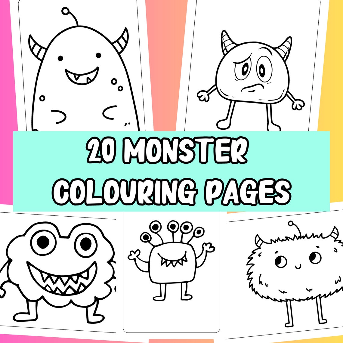 20 Pack Monster Colouring in Pages School Activity 20 X A4 Colouring ...