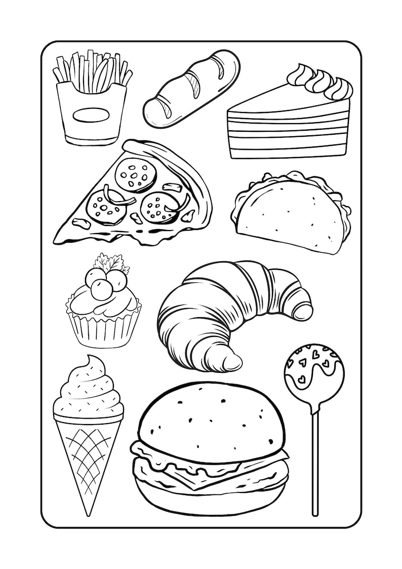 6 Pack Food Colouring in Pages 6 X A4 Colouring Sheets INSTANT DOWNLOAD ...