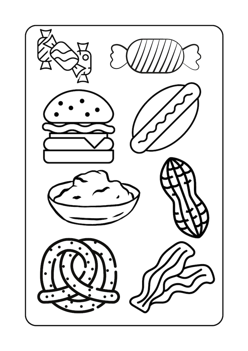 6 Pack Food Colouring in Pages 6 X A4 Colouring Sheets INSTANT DOWNLOAD ...