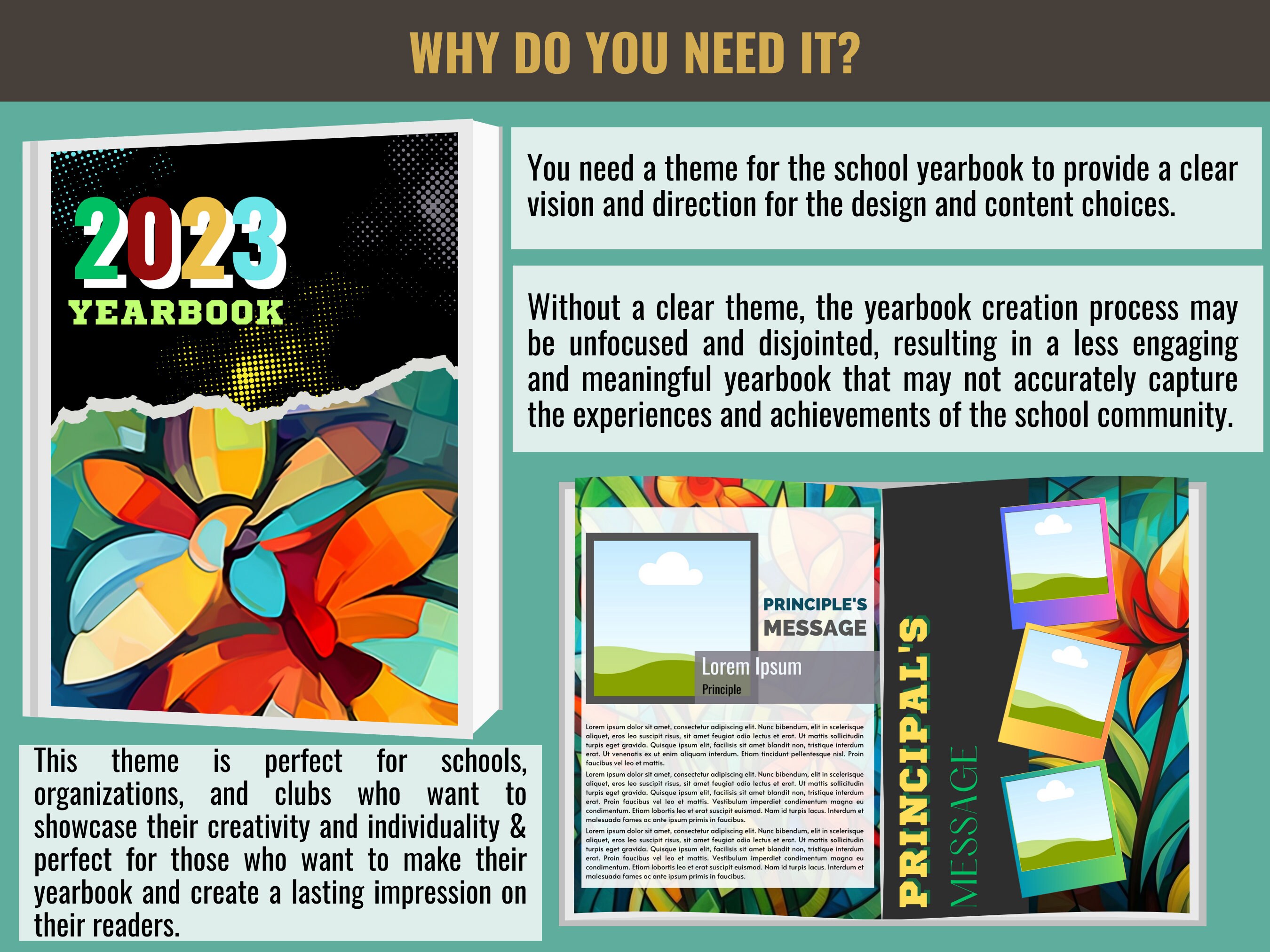 School Spirit Inspired Elementary Yearbook Template With Picasso Pop ...