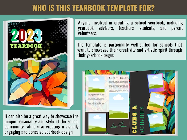 School Spirit Inspired Elementary Yearbook Template With Picasso Pop ...
