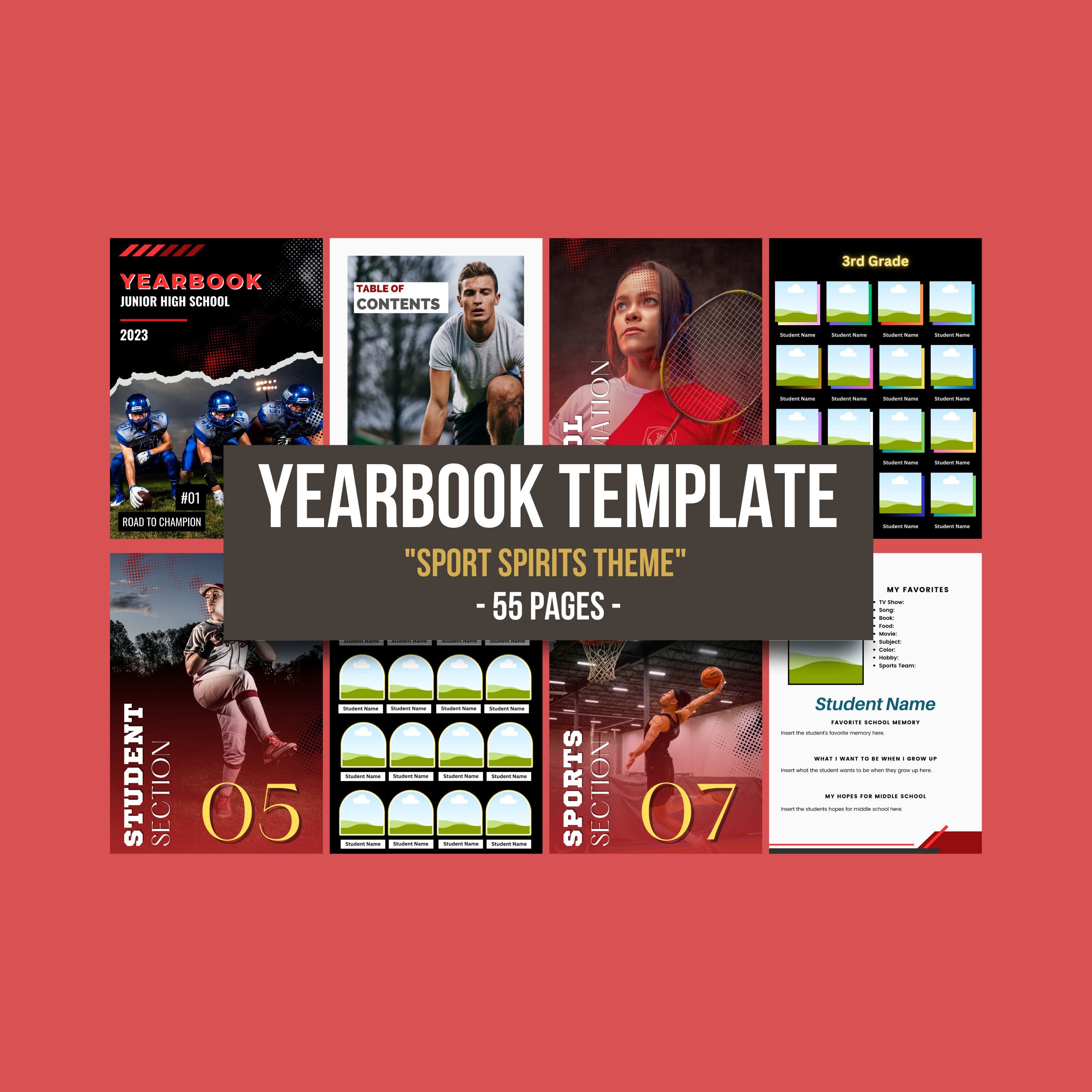 DIY College Yearbook Template With Sport Spirits Theme - Etsy