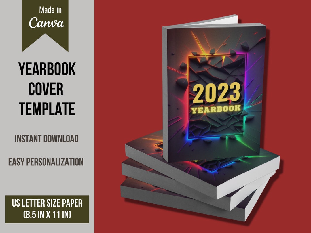 Yearbook Cover Template With Neon Nights Theme Senior High - Etsy