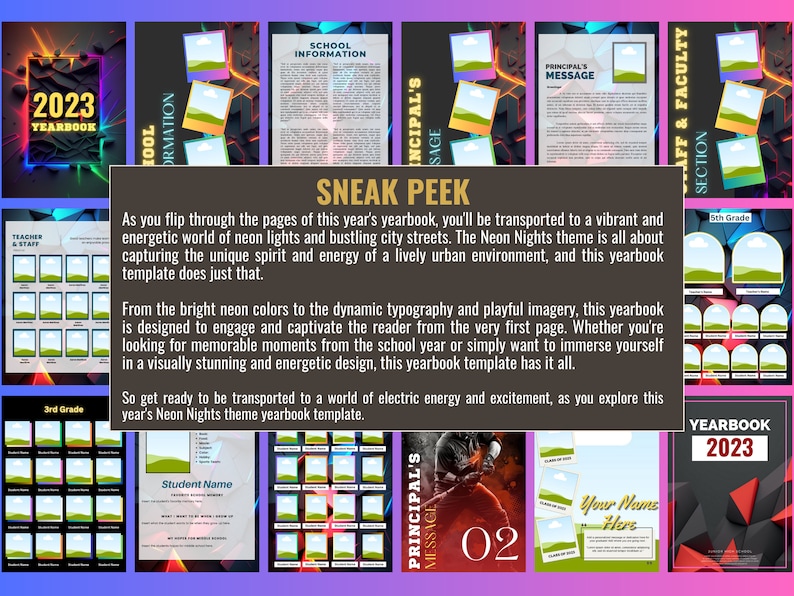 Photo-inclusive Elementary School Yearbook Template With Neon Night ...