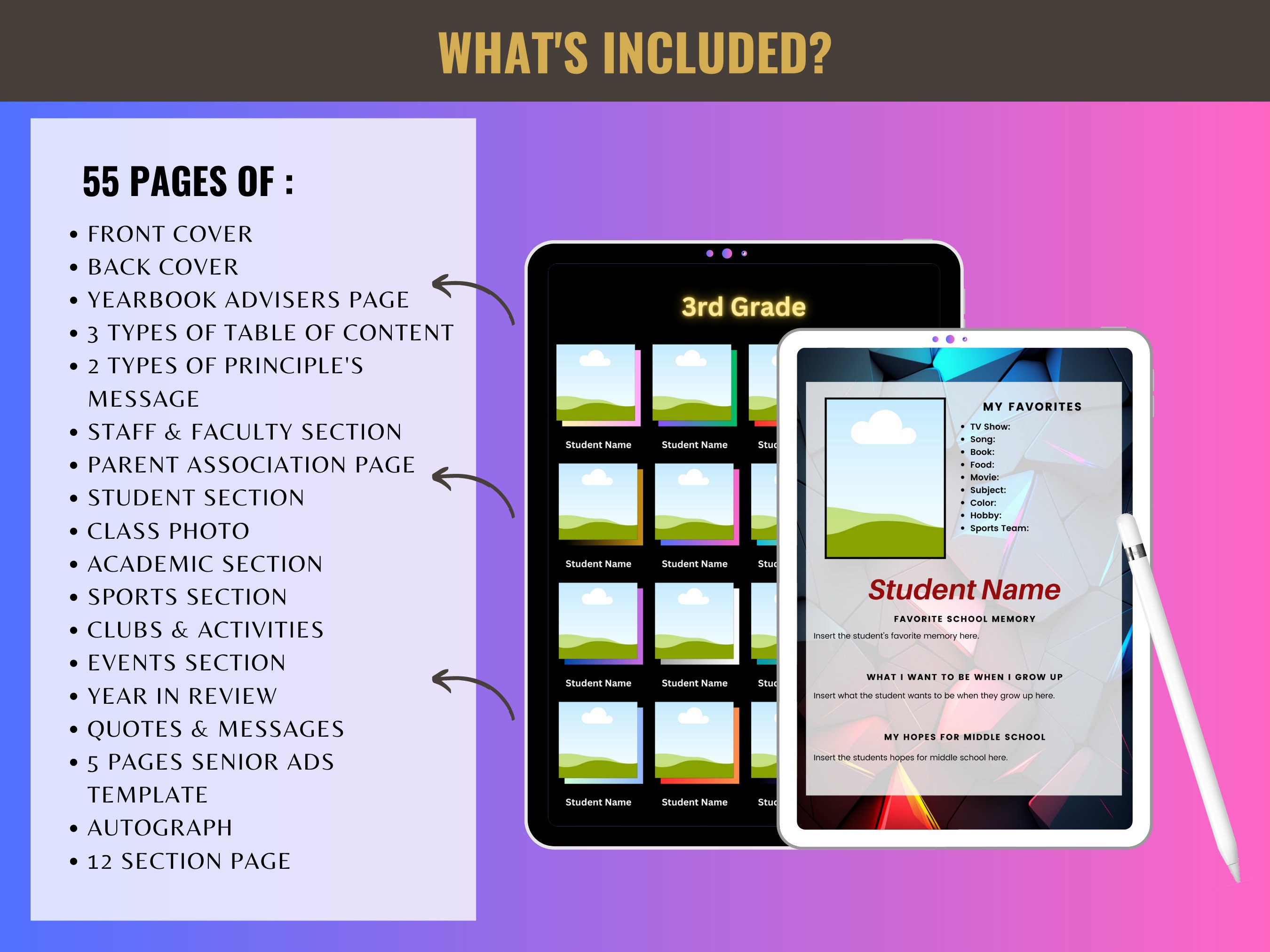 Photo-inclusive Elementary School Yearbook Template With Neon Night ...