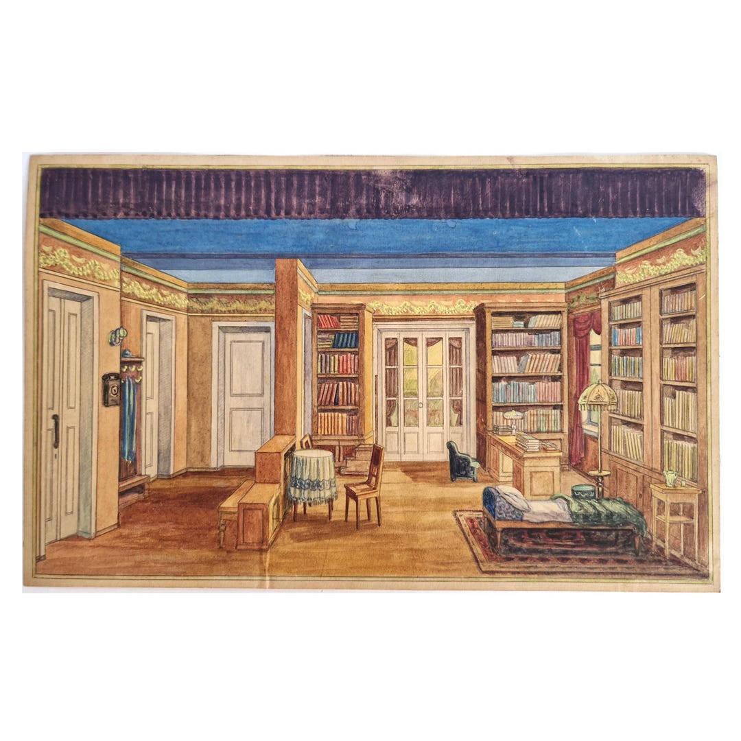 Original Interior Painting Theater Stage Design, Mid Century Watercolor ...