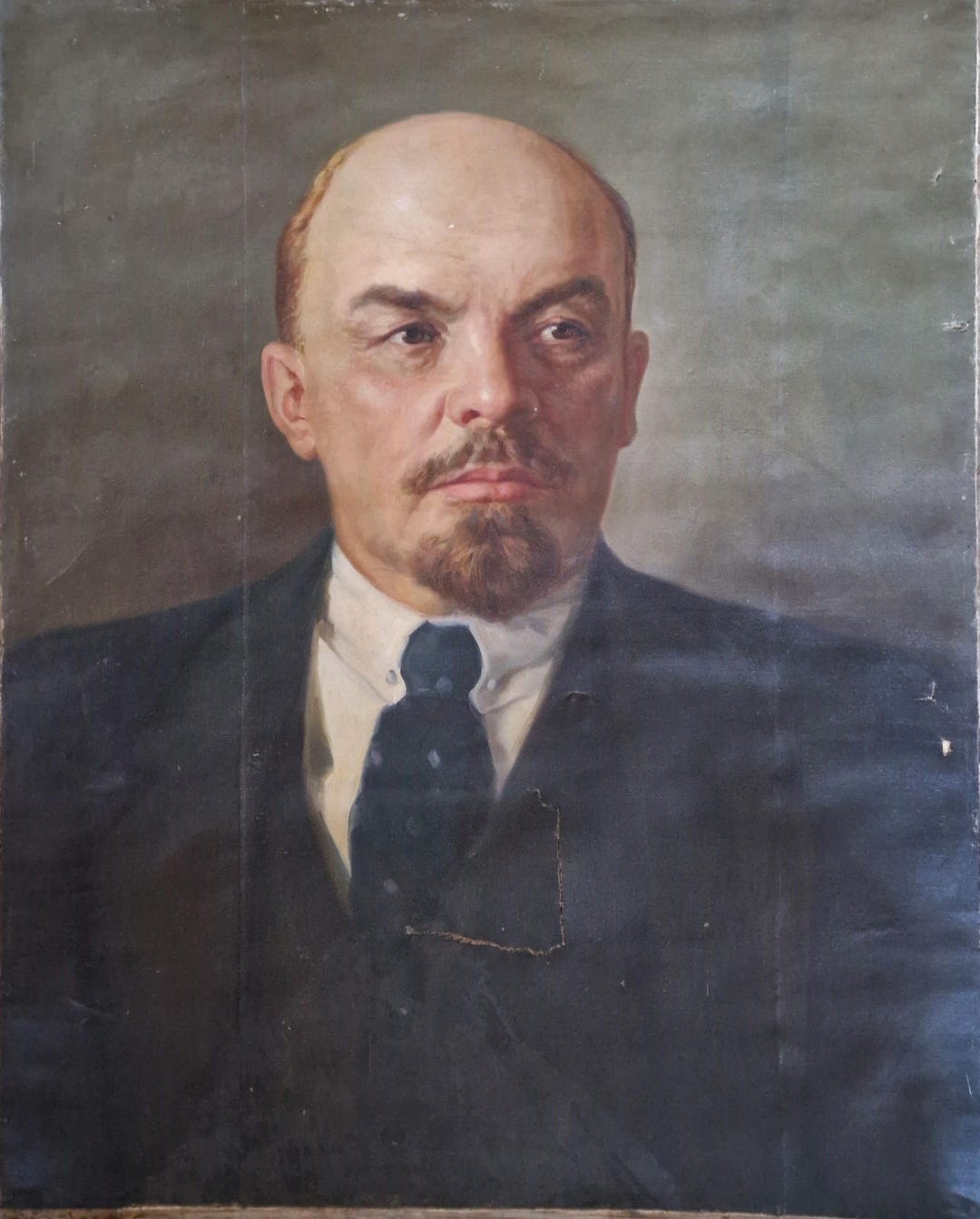 Vintage Oil Painting on Canvas, Propaganda USSR Soviet Man Portrait of ...