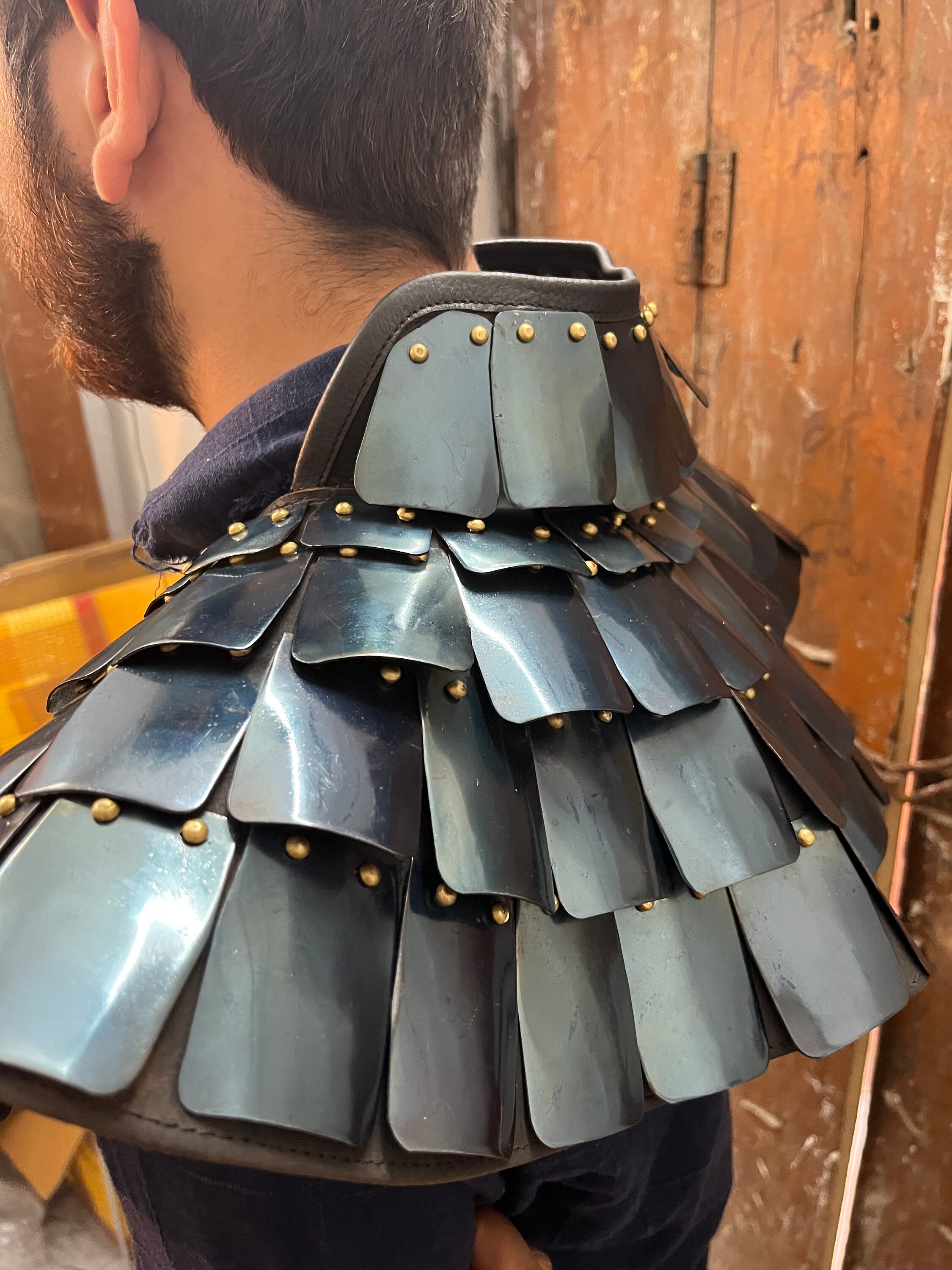 Medieval Blueing Steel Scale Aventail Armor Corset Necklace Halloween ...