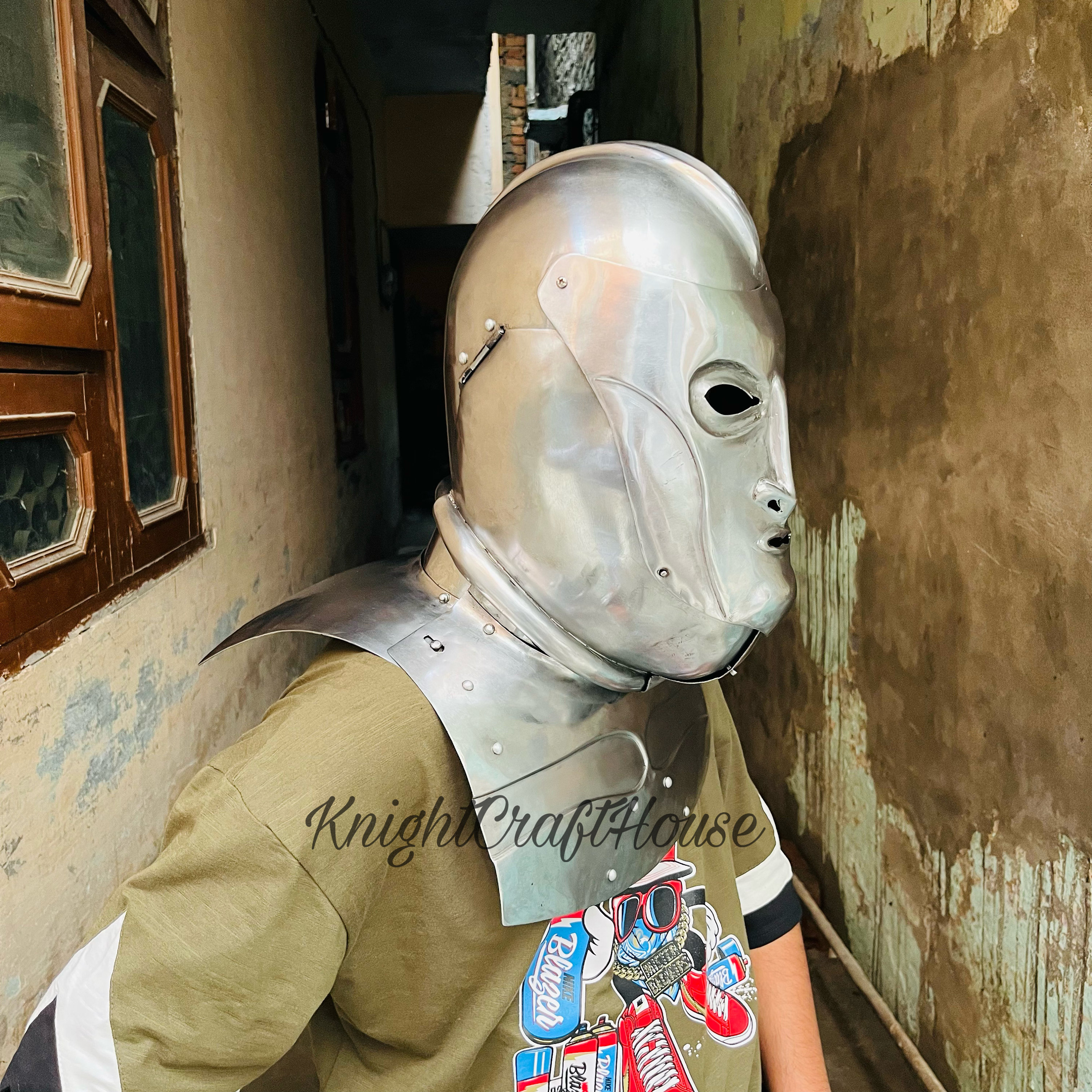 Medieval Helmet Steel Mask Helmet With Gorget medieval SCA LARP Armor ...