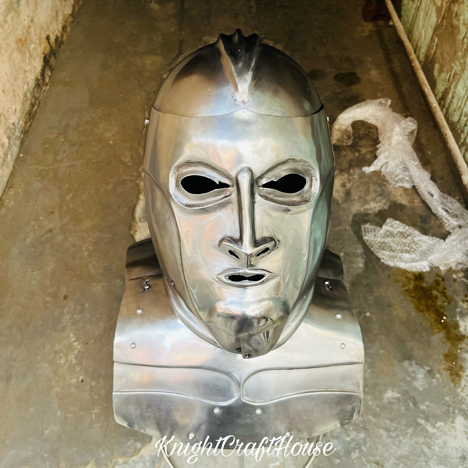 Medieval Helmet - Steel Mask Helmet With Gorget -medieval SCA LARP ...