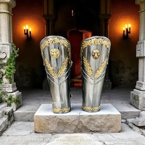 Medieval Roman Leg Armor Greaves: 18-gauge Steel, Adjustable Leather ...