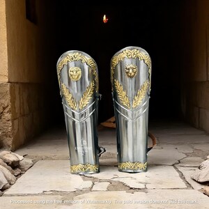 Medieval Roman Leg Armor Greaves: 18-gauge Steel, Adjustable Leather ...
