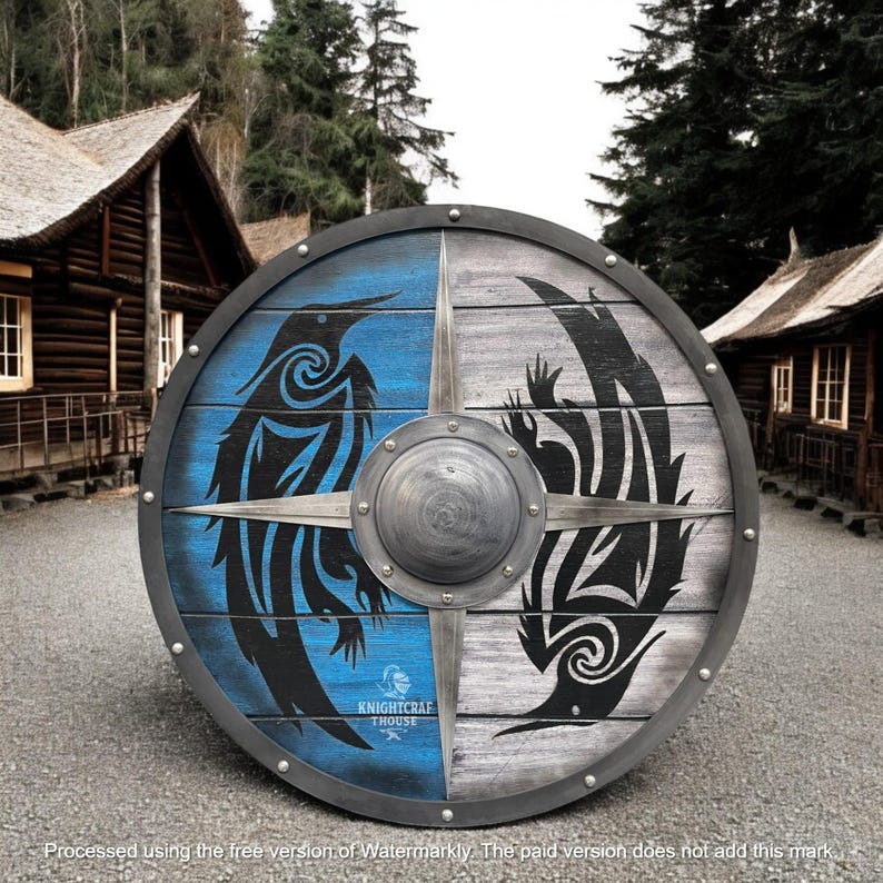 Viking Raven Wooden Shield: Battle Ready SCA LARP Cosplay - Valhalla ...
