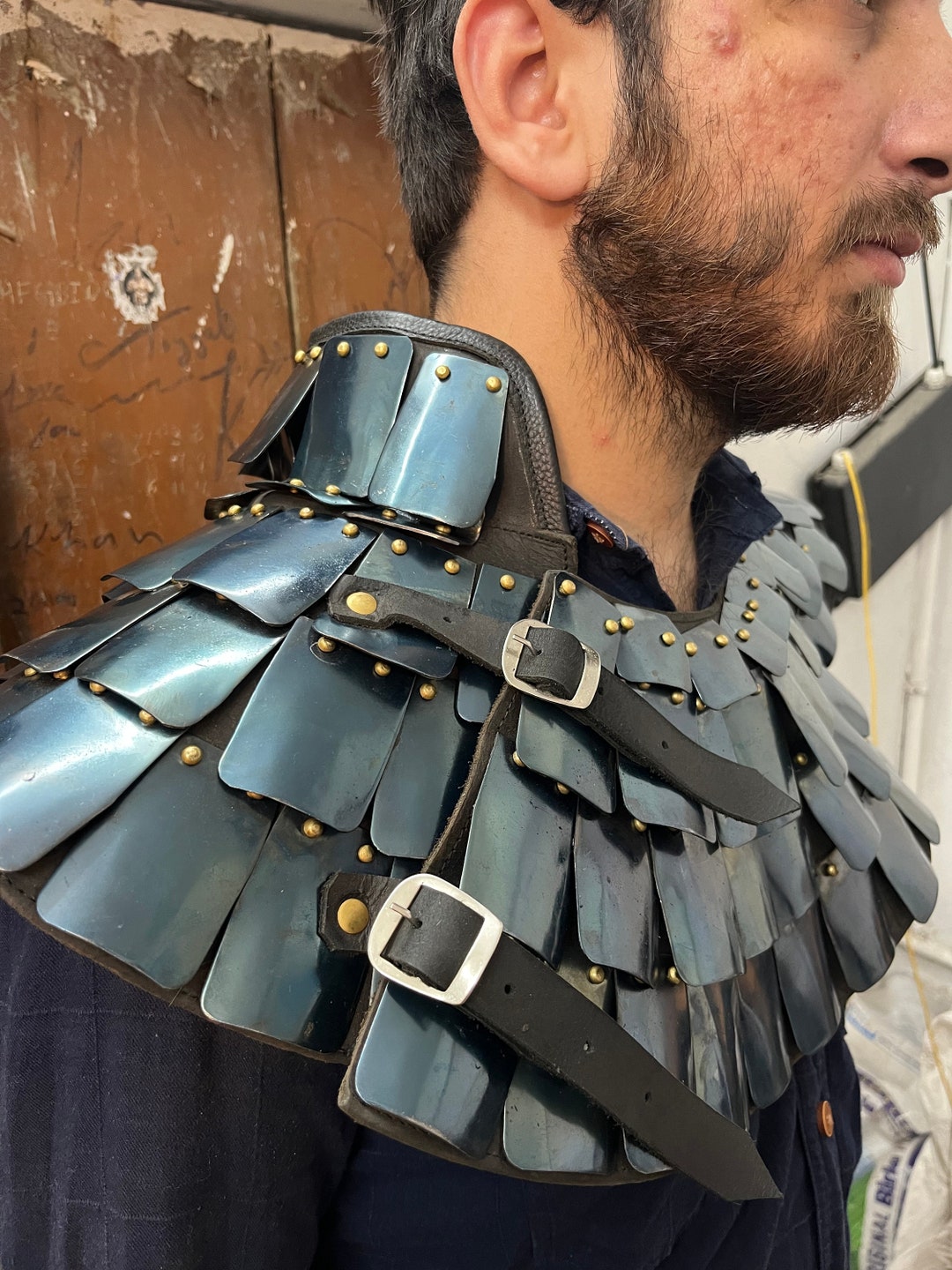 Medieval Blueing Steel Scale Aventail Armor Corset Necklace Halloween ...