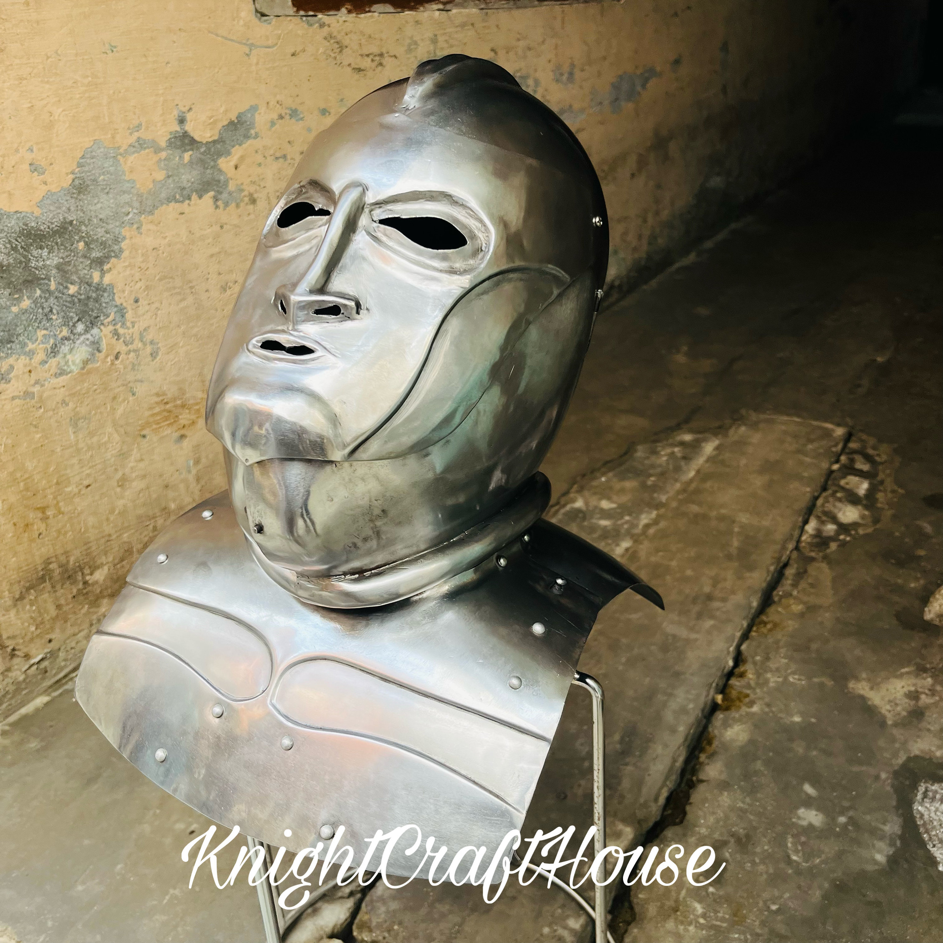 Medieval Helmet - Steel Mask Helmet With Gorget -medieval SCA LARP ...
