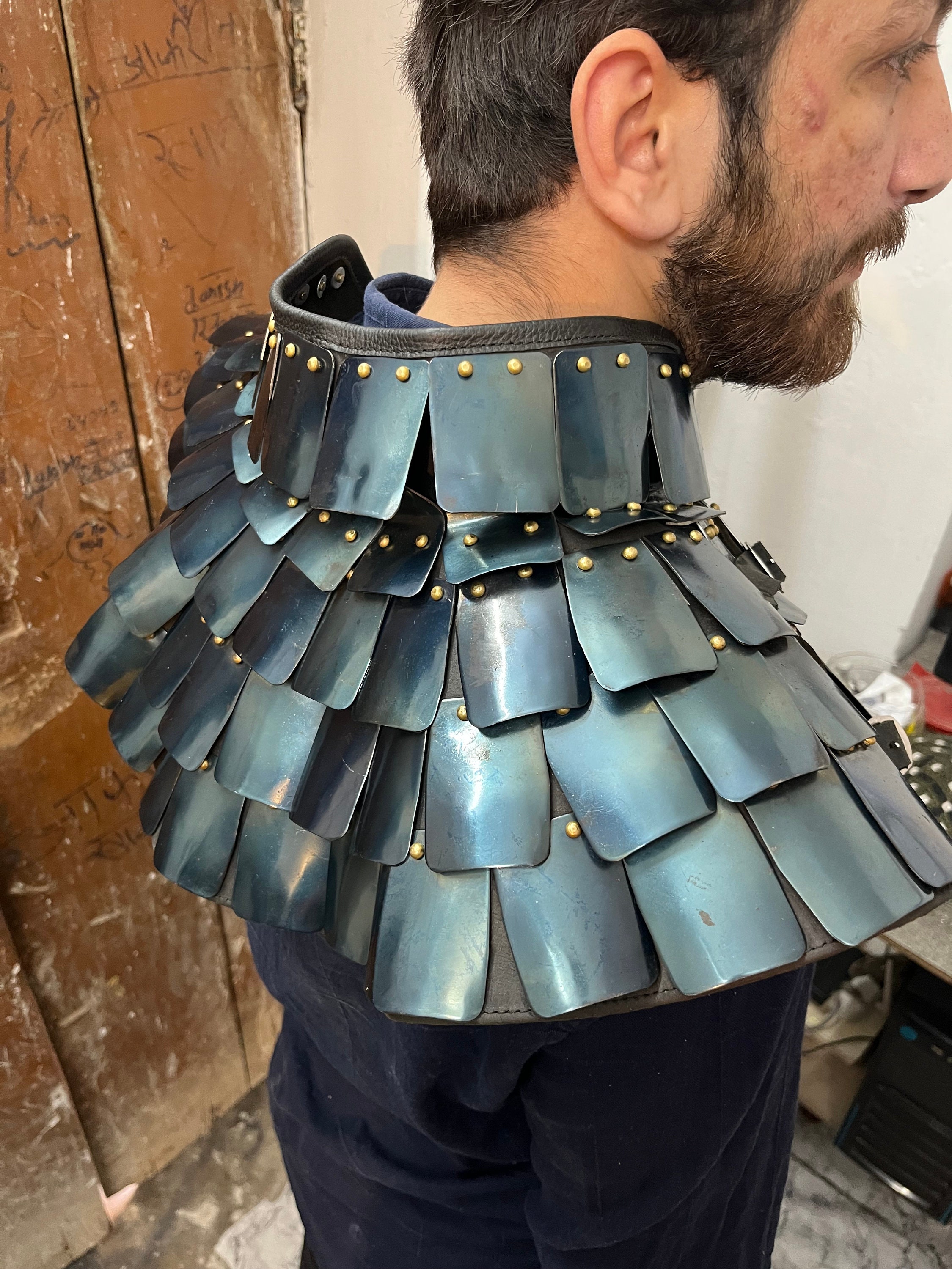 Medieval Blueing Steel Scale Aventail Armor Corset Necklace Halloween ...