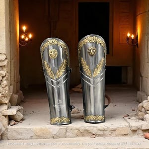 Medieval Roman Leg Armor Greaves: 18-gauge Steel, Adjustable Leather ...