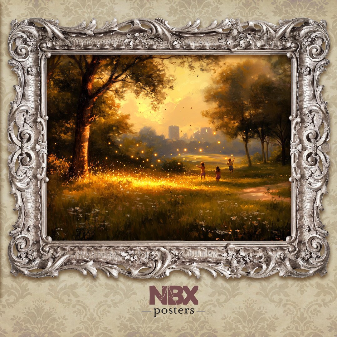 Lightning Bugs Art Print – Girls at Dusk, Americana Meadow (digital ...