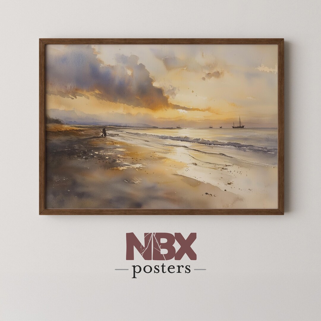 Windswept Coastline Printable Wall Art – Tranquil Beach Sunset, Ocean ...