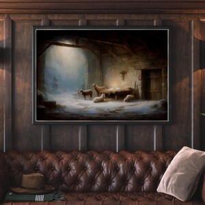 Nativity Stable Scene Art Print | Bethlehem Manger With Sheep (digital ...