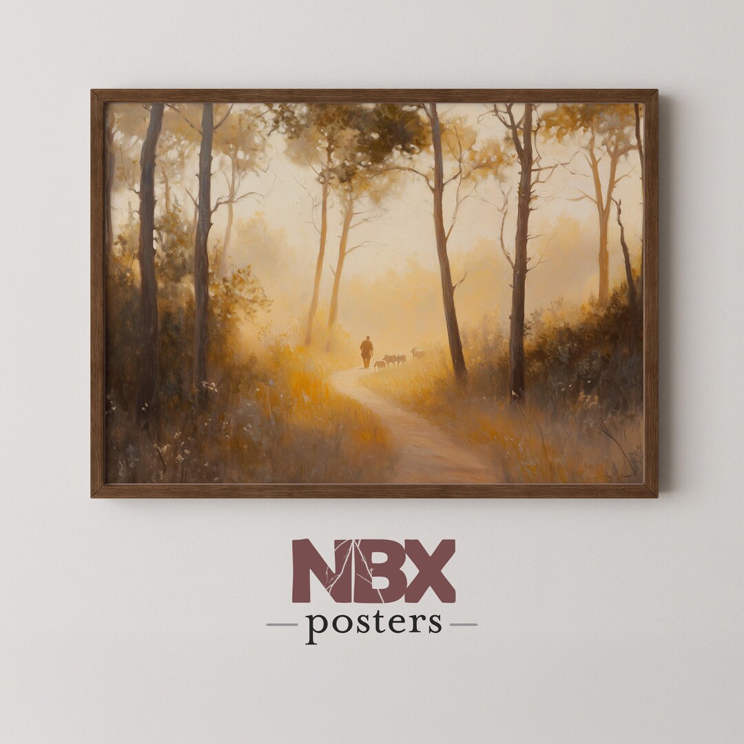 Walking Path at Dawn – Printable Wall Art, Golden Forest Scene ...