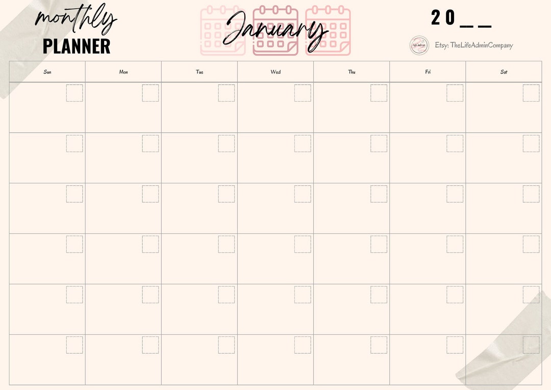 Monthly Planner SUNDAY Start, Organisation, Planner, Diary, Journal ...