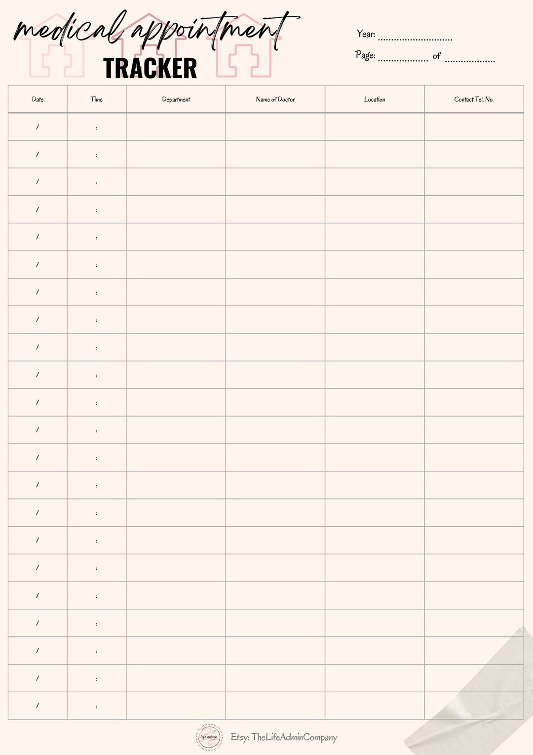 Medical Appointment Tracker, Organisation, Planner, Diary, Health ...