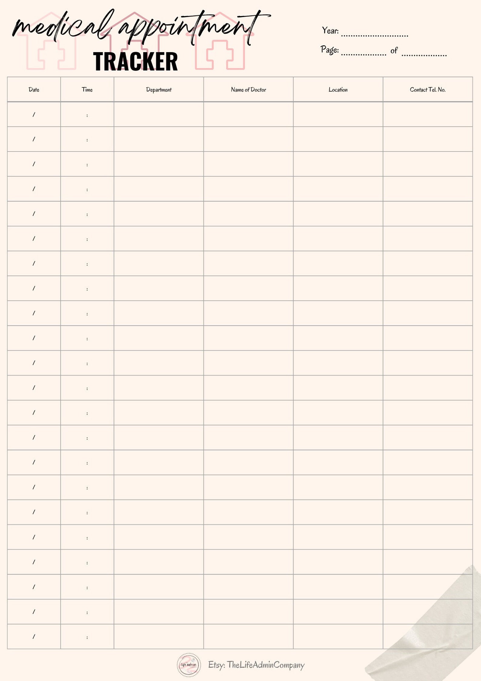 Medical Appointment Tracker, Organisation, Planner, Diary, Health ...