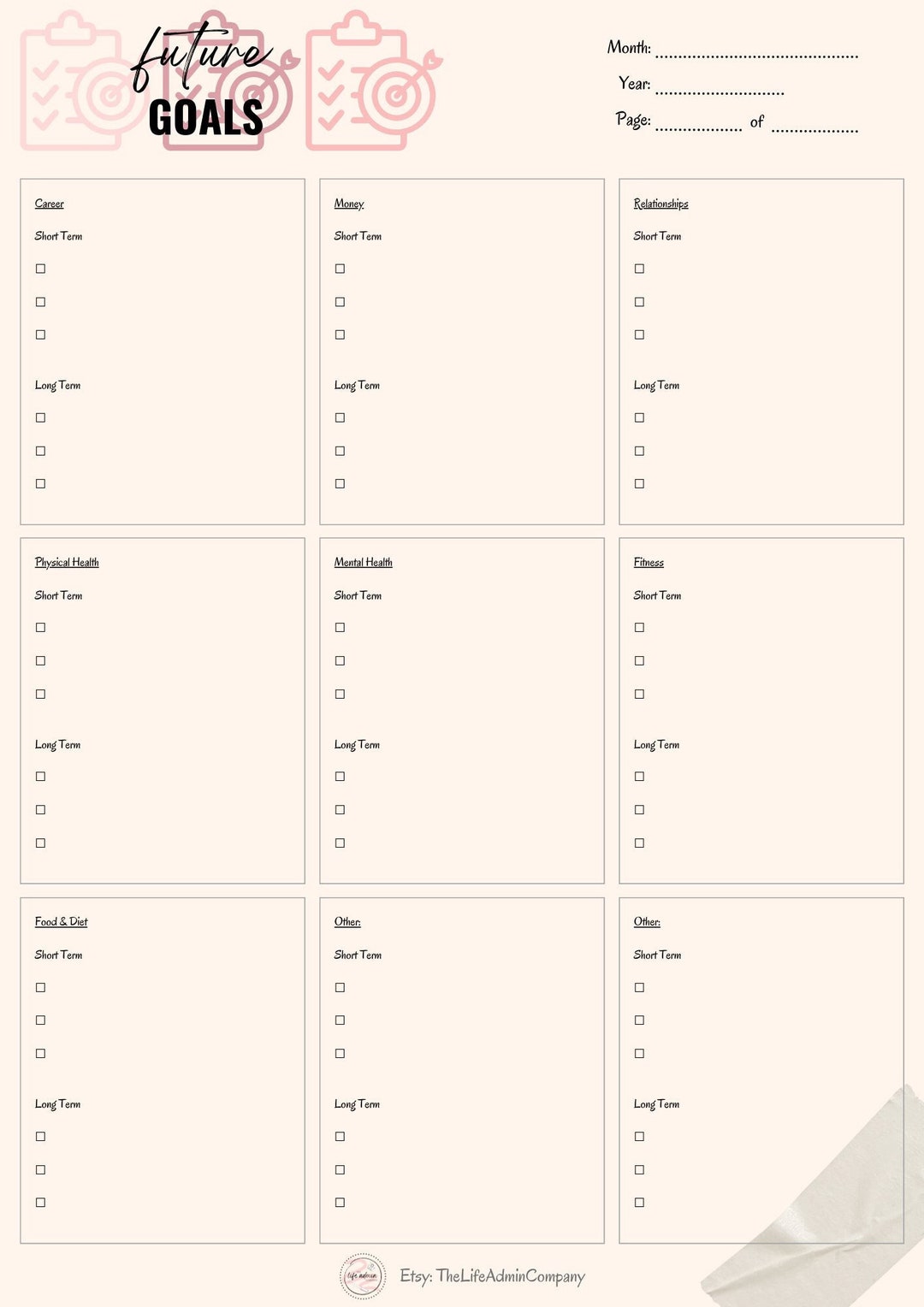 Future Goals Tracker, Organisation, Planner, Diary, Lifestyle, Instant ...