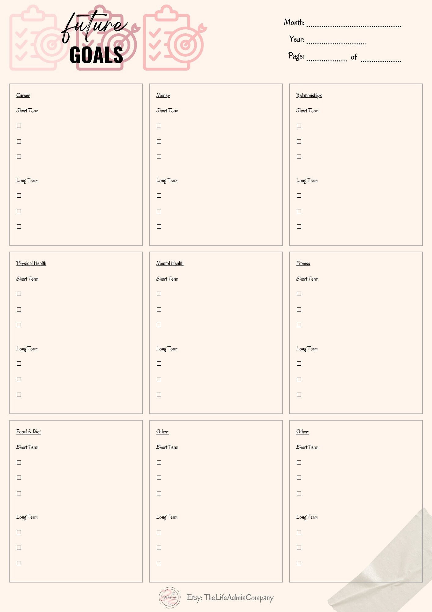 Future Goals Tracker, Organisation, Planner, Diary, Lifestyle, Instant ...