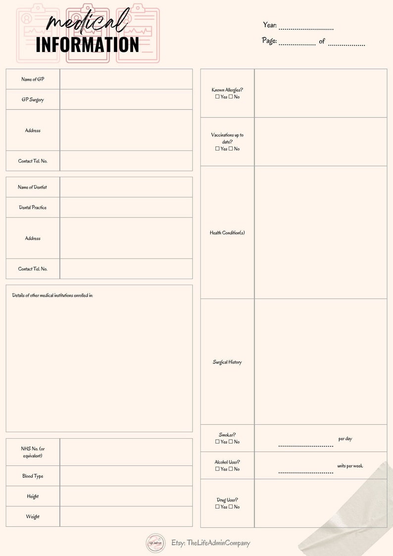 Medical Information, Organisation, Planner, Diary, Health, Instant ...