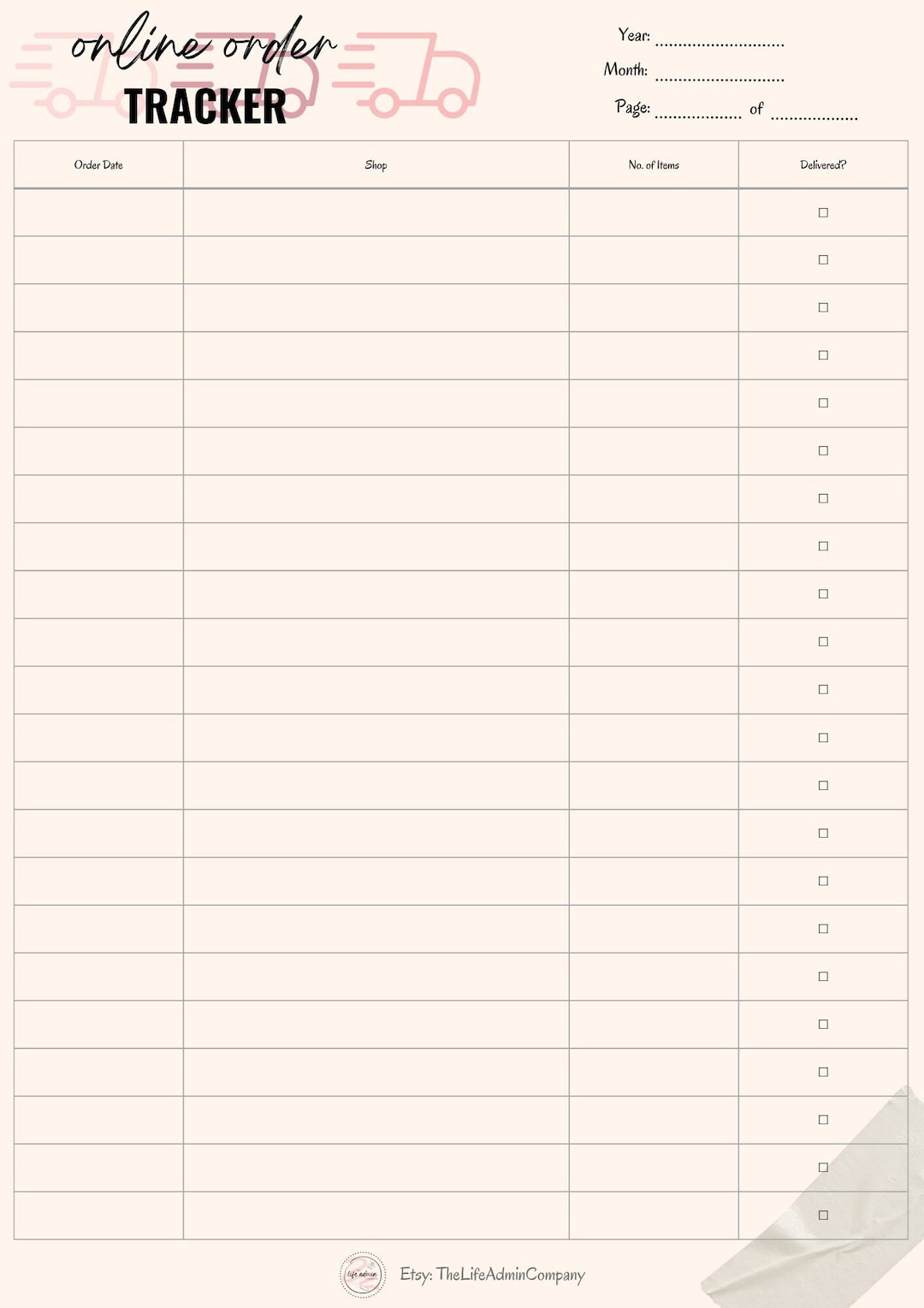 Online Order Tracker, Organisation, Planner, Diary, Instant Printable ...