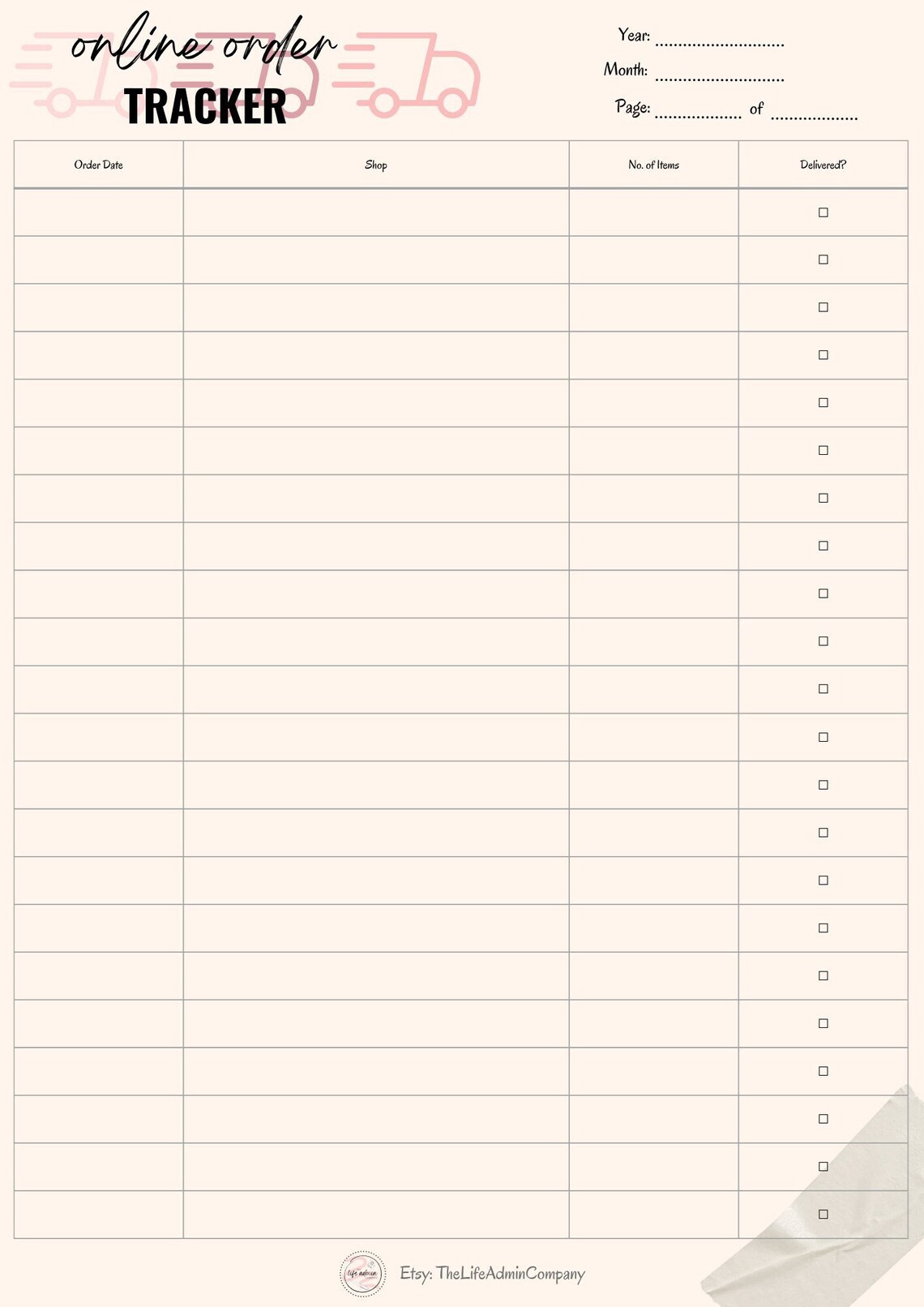 Online Order Tracker, Organisation, Planner, Diary, Instant Printable ...