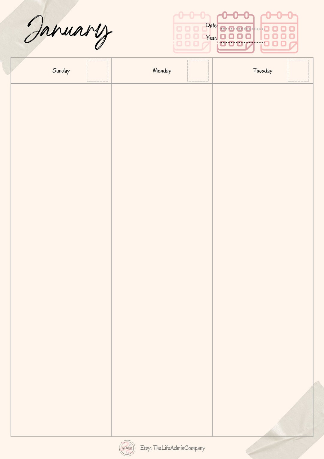 Vertical 2pg Weekly Diary SUNDAY Start, Organisation, Planner, Journal ...
