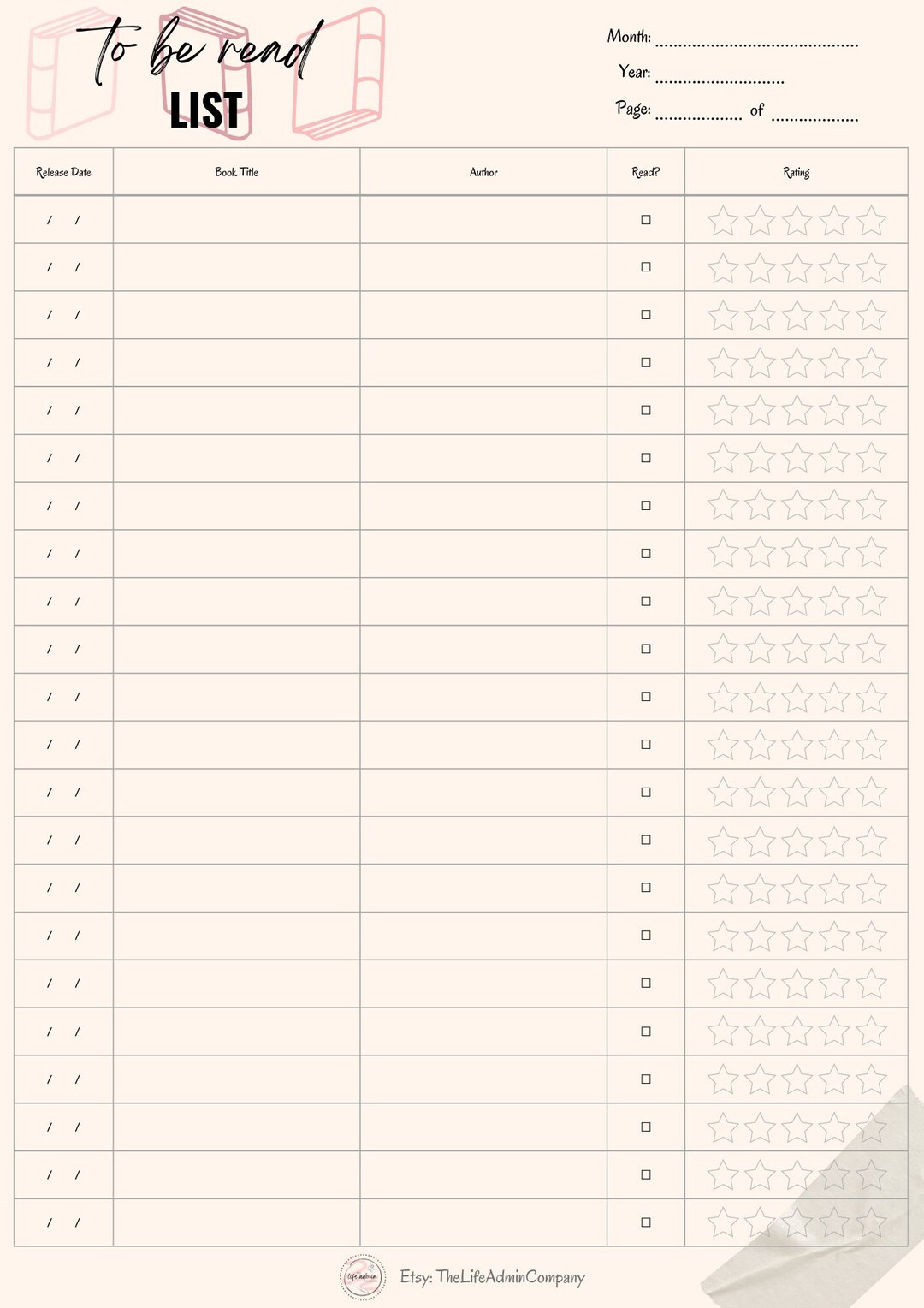 To Be Read List, Organisation, Planner, Hobbies, Books, Instant ...