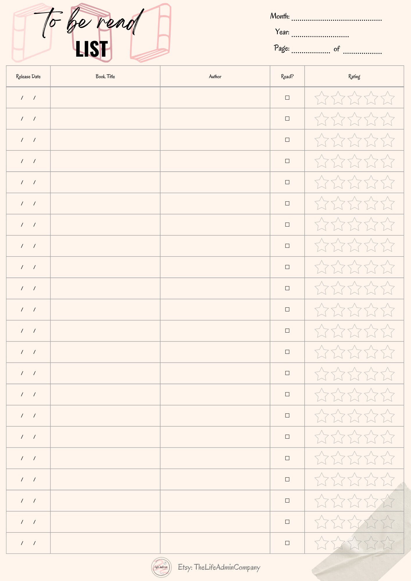 To Be Read List, Organisation, Planner, Hobbies, Books, Instant ...