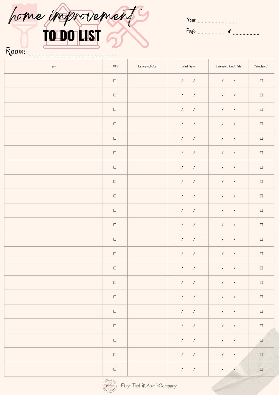 Home Improvement to Do List, Organisation, Planner, Home, Interior ...